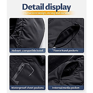 CREATMO US Men's Snowboard Jacket Mountain Waterproof Ski Snow Jacket Windproof Warm Winter Coat Snowboard Rain Jacket Black L