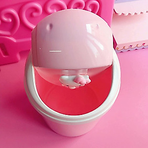 Lovely Girls Pink Kitty Mini-Trash Can ABS Plastic Mini-Garbage Can Waste Bin