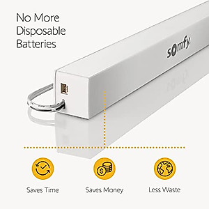 somfy Rechargeable Lithium-ion Battery Pack for External Battery Wirefree Motors - Year Round Power for RTS Motorized Shades, Curtains, and Awnings - Charge Once a Year - #9021217