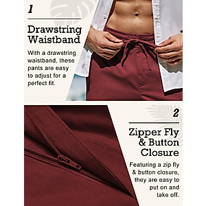 COOFANDY Light Pants for Men Summer Elastic Waist Casual Beach Slacks Linen Blend Trousers (Wine Red, XXXL)