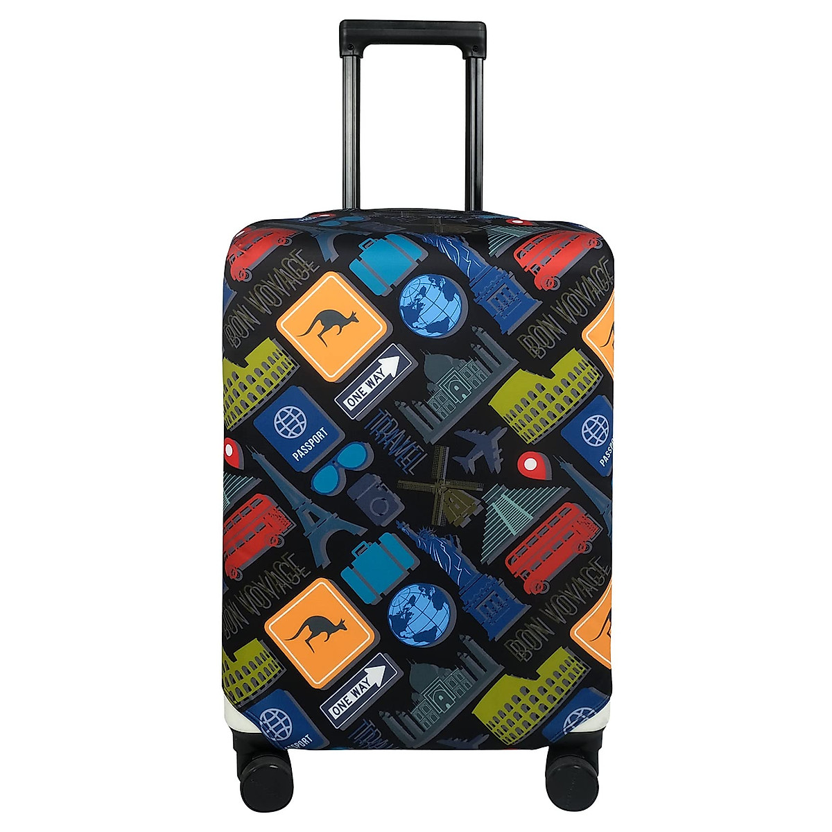 Explore Land Travel Luggage Cover Suitcase Protector Fits 27-30 Inch Case (Bon Voyage, L)