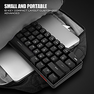 RedThunder 60% Wired Mechanical Gaming Keyboard, 61 Keys Ultra-Compact Keyboard, PBT Keycaps, RGB Backlight for PC (Brown Switch, Black)