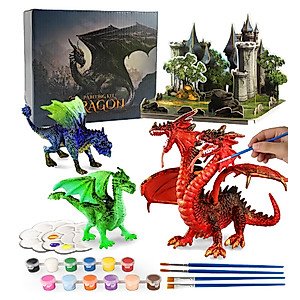 Yileqi Paint Your Own Dragons Painting Kit, Dragon Toys Arts and Crafts for Kids Age 4 5 6 7 8 9 Years Old, Dragon Party Favor Art Supplies DIY Activities Kit for Kids Birthday Gift