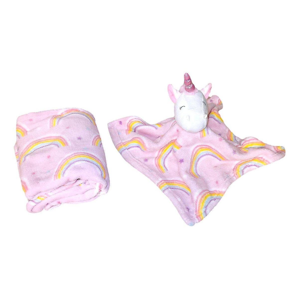 SONA G DESIGNS Plush Animal Security Lovey with Blanket Gift Set for Newborn Infant - Custom Personalized Available (Rainbow Unicorn Set with Embroidered Name)