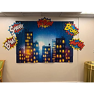 Super Hero City Photography Backdrop Beautiful Moon Supermen Theme Background Boy Birthday Party Banner Photo Studio Props Vinyl 7X5FT