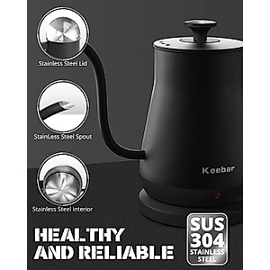 Electric Gooseneck Kettle, Pour Over Kettle & Tea Kettle with 5 Variable Temperature Presets, 304 Stainless Steel, LCD Touch Screen, 1000 Watt Quick Heating, 0.8L, Matte Black, XH-ZCQ07B-B
