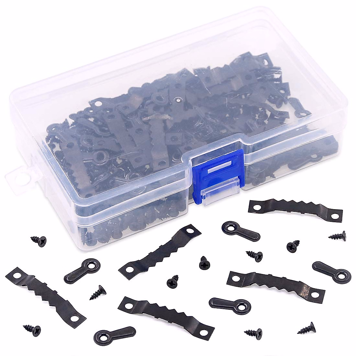 160Pcs Picture Hangers Kit, Including 80Pcs Black Sawtooth Picture Frame Hanging Hangers Double Hole and 80Pcs Photo Frame Turn Button with Screws Perfect for Home Decoration - Black