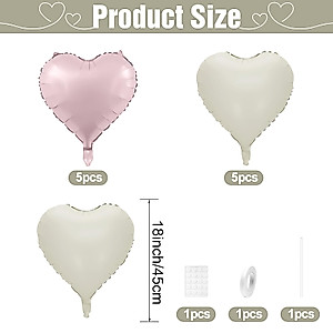 Pink White Heart Balloons,10Pcs Cream Baby Pink Foil Heart Shaped Balloons,18Inch Sand White Pink Helium Mylar Balloons for Valentines,Engagement,Birthday,Baby Shower,Wedding Party Decorations