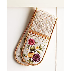 Maison d' Hermine Double Oven Gloves 7"x35", 100% Cotton Heat Resistant Oven Mitt Cooking Gloves with Loop, Handling Hot Pan, Pumpkin Garden - Cloudy Cream-Thanksgiving/Christmas