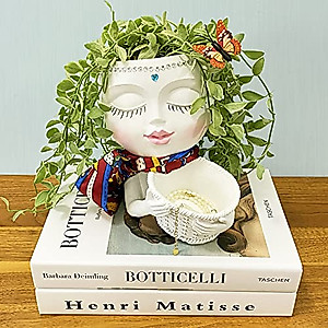 CLEECOO Face Planter Pots Head Double Flower Pots in One for Indoor and Outdoor with Drainage Hole(Large Size) (White)