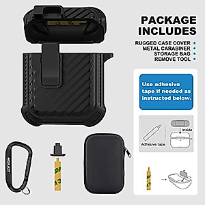 Maxjoy for AirPods Case Cover, Airpods 2 Protective Case with Automatic Secure Lock Gen 2 Military Hard Shockproof Cover with Keychain Compatible with Apple Airpods 2nd Airpods 1st Generation, Black