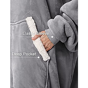 Wearable Blanket Hoodie Oversized Sweatshirt Blanket for Adults Women Men Fleece Sherpa Blanket Jacket with Sleeve Big Pocket