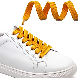 DELELE Solid Flat Shoelaces Hollow Thick Athletic Shoe Laces Strings Golden 2 Pair 55 inch