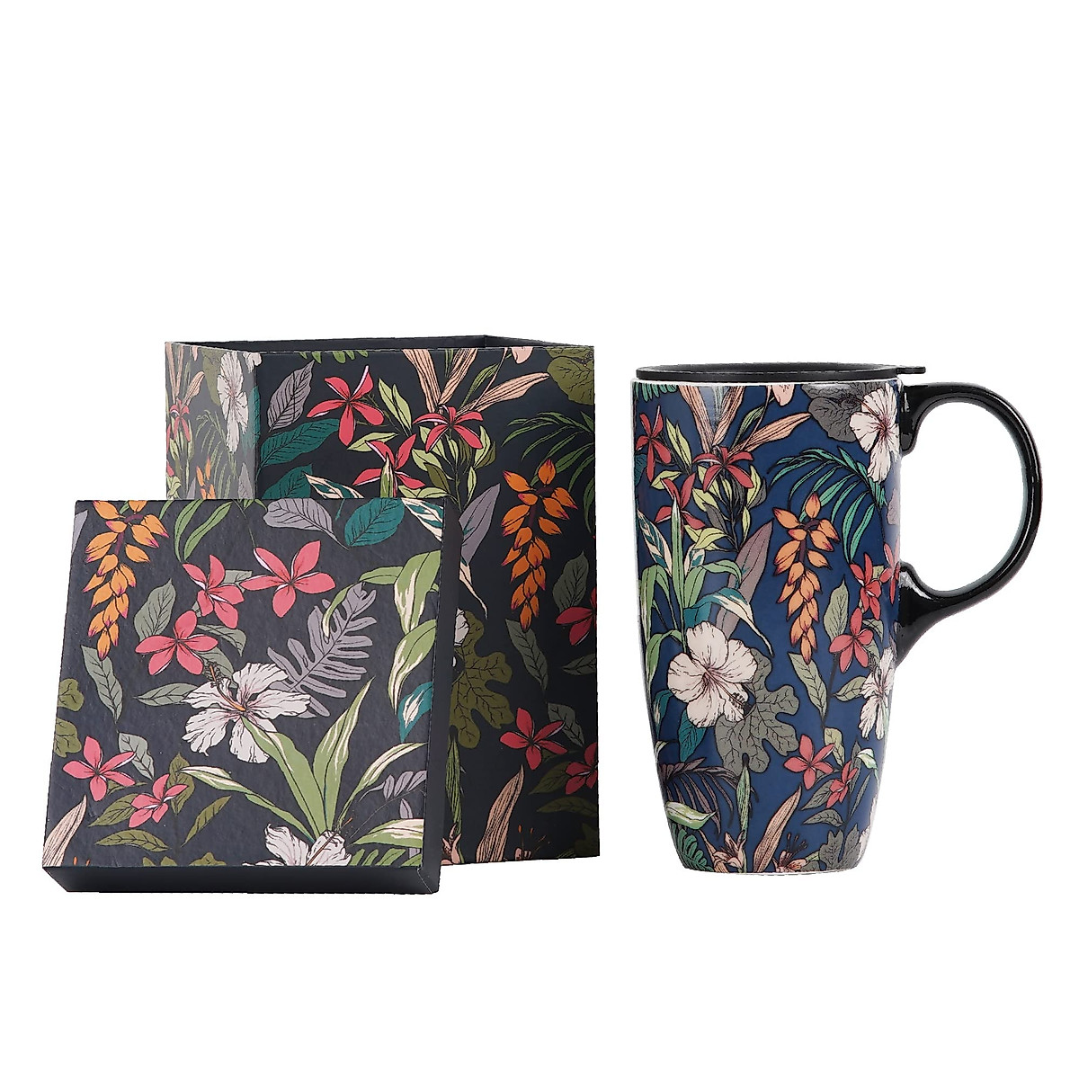 TZSSP Coffee Ceramic Mug Porcelain Latte Tea Cup With Lid 17oz. Blue,Mother's Day Mug