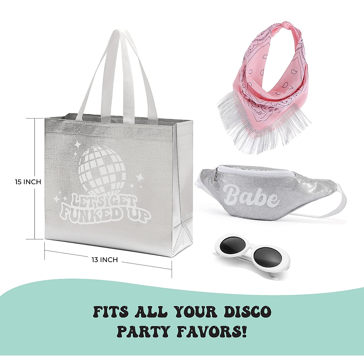 Pop Fizz Designs Last Disco Bachelorette Gift Bags (Set of 7) 70s Bachelorette Party Favors Bags I Let’s Get Funked Up Non-Woven Disco Tote Gift Bags I Iridescent Bridesmaid Bags