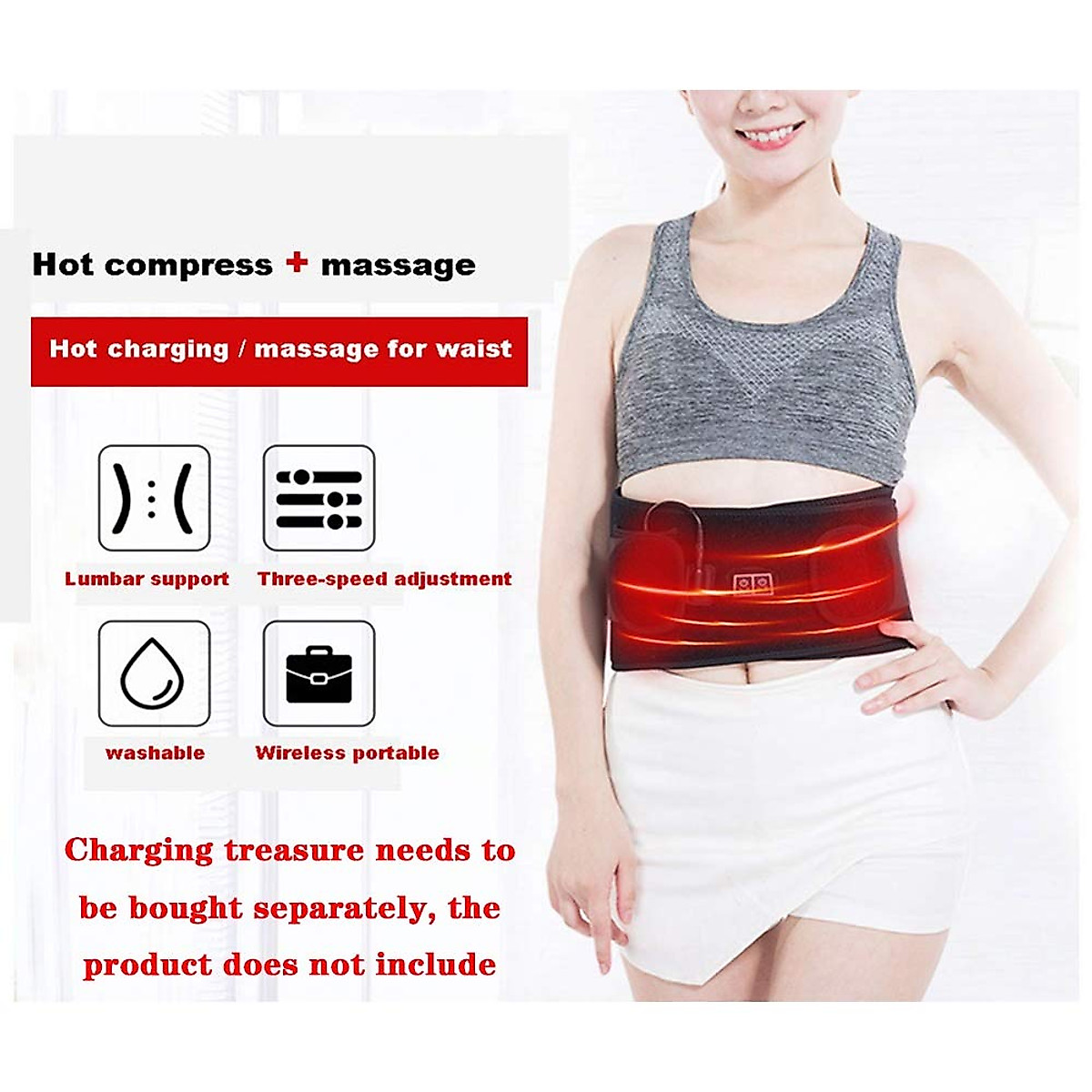 LSRRYD Heated Waist Belt Lower Back Support Belt Lumbar Support Belt for Pain Relief and Injury Prevention Double Adjustment(Without Power Bank)