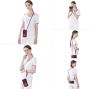 MODOS LOGICOS Crossbody Bag for iPhone 13 6.1", [Shoulder Wrist Straps] [Zipper Storage] [11 RFID Card Slots 3 ID Window] PU Leather Purse with Removable Inner Magnetic TPU Case - Wine Red