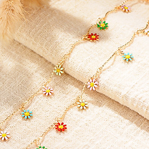 Fettero Cute Choker Necklace for Women Colorful Daisy Flower Choker Cute Chain Choker Necklace Delicate Fashion Gold Dainty Simple Necklace for Women Jewelry Gifts -Colorful Daisies