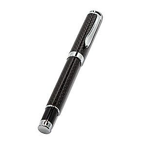 Executive Pen by Safedome - Elegant Roller Ball Pen with Carbon Fiber Barrel and Stainless Steel Accents, Refillable Pen, Professional and Fancy Luxury Pens for Journaling - Black and Silver