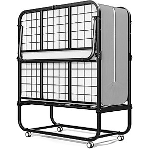 Niceway Premium Foldable & Portable Folding Bed with Metal Platform - 75 x 31 Rollaway Beds with Sturdy Heavy Duty Frame - 5" Deluxe Memory Foam Mattress, Temporary Beds for Guests with Side Pocket