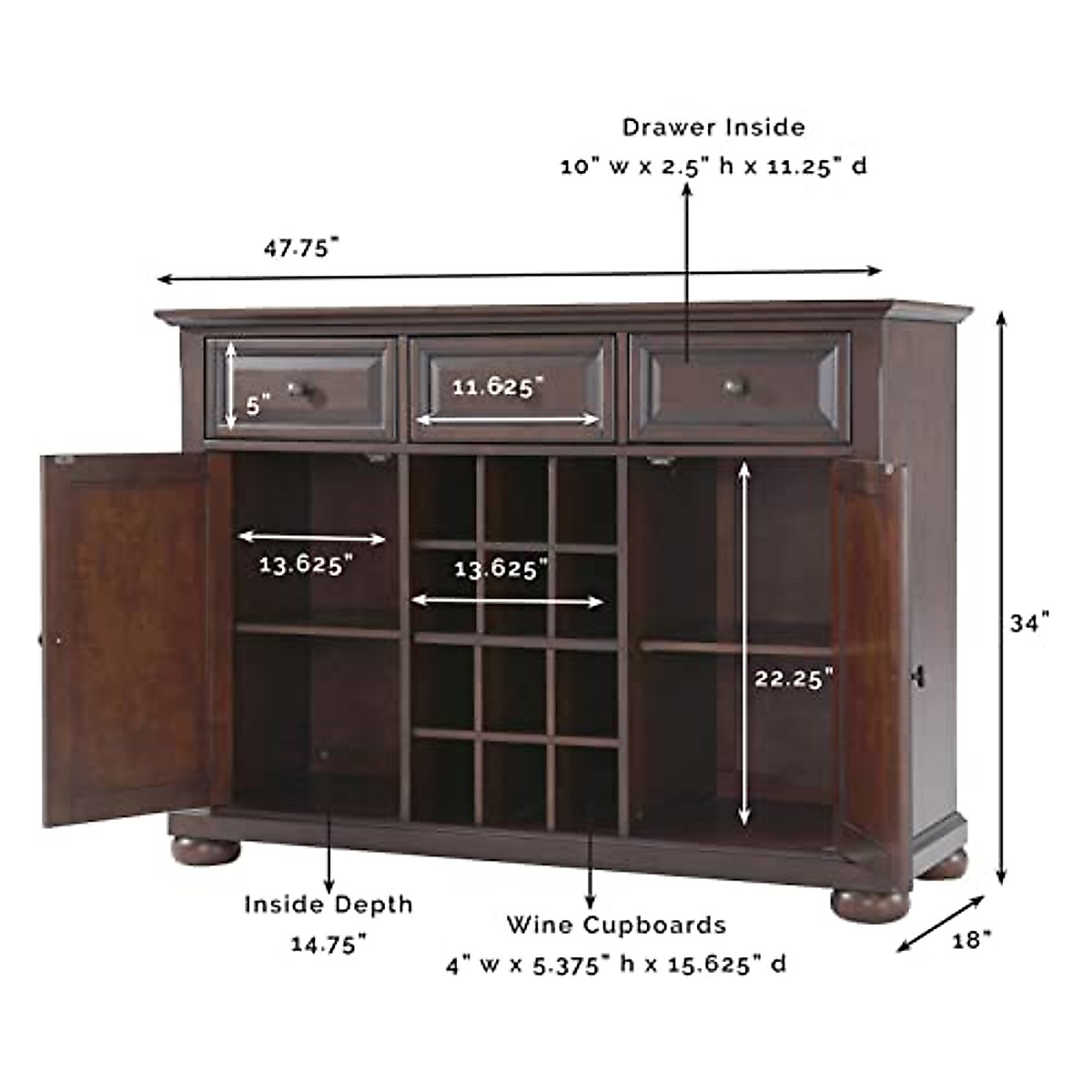 Crosley Furniture Alexandria Wine Buffet/Sideboard - Vintage Mahogany