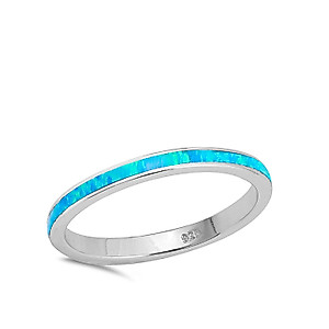 Blue Simulated Opal Stackable Wedding Ring New .925 Sterling Silver Band Size 11
