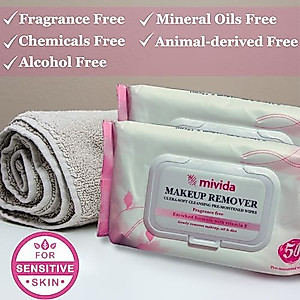 mivida Makeup Remover Wipes | Bulk Pack of 4 | Alcohol Free, Fragrance Free | Hypoallergenic, Vitamin E | Convenient Flip Top Pack, 50 Wipes Each | Total 200 Wipes | Makeup Remover Wipes