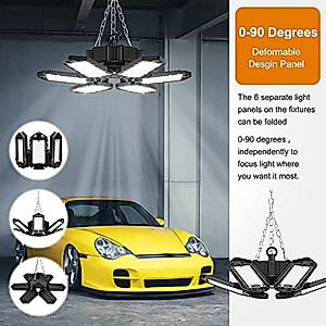 GDNZDUTS 2-Pack Garage Light, 160W 16000LM-6500K Deformable LED Garage Light with Plug, Linkable Garage Lights Ceiling LED with 6 Adjustable Panels for Garage Basement Workshop Built-in ON/Off Switch
