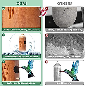 Lezmarket Hummingbird House, 3 Shapes Hummingbird Houses for Outside Hanging for Nesting, Boxwood Hummingbird Nest with Nesting Material & Red Ribbon, for Garden Decoration Wild Bird Conservation.