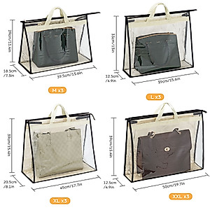 Interesse 12 Packs Dust Bags for Handbags, Clear Handbag Storage, Purse Storage Organizer for Closet, Purse Cover Hanging Closet Organizer with Zipper and Handles