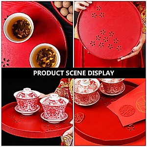 Amosfun Wedding Tray Red Tea Tray Wooden Tea Set Tray Chinese Wedding Tray Wedding Accessory Traditional Wooden Coffee Table Tray for Home Decoration Wedding Centrepieces (Red)