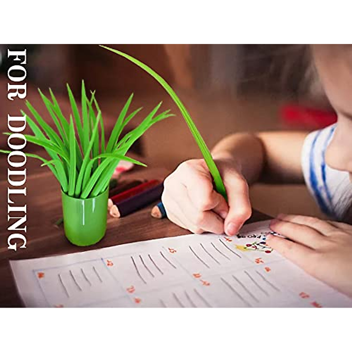 Youdepot writing pens, school supplies,Green Leaf Like Grass-Blade Pens Neutral Pen With Cover and Pen Holder, Easy Flow Black Ink, Pack Of 25