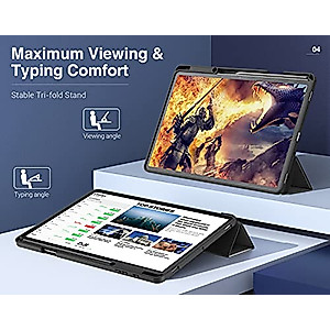 MoKo Case Fits Samsung Galaxy Tab S8 Plus 12.4 Inch 2022 (SM-X800/SM-X806) /S7 FE 2021/S7 Plus 2020, Shockproof Full Body Trifold Stand TPU Back Cover Case with Pen Holder Slot/Auto-Wake, Black