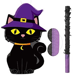 Aoriher Halloween Piñata Halloween Cat Piñata Spooky Halloween Party Supplies Black Cat Candy Filled Piñata with Stick Blindfold Set for Birthday Halloween Theme Party Decoration
