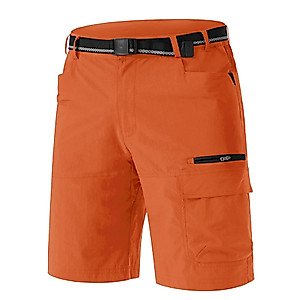 TACVASEN Mens 10" Ligtweight Hiking Outdoor Shorts Quick Dry Casual Breathable Fishing Dress Cargo Summer Shorts Orange, 34