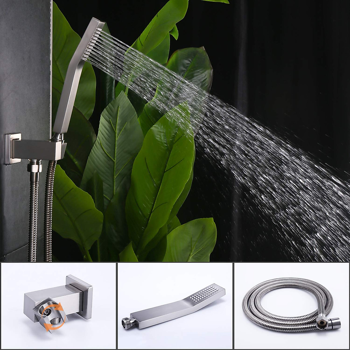 SunCleanse Rainfall Shower System Brushed Nickel Ceiling Mounted Shower System Combo Set with High Pressure 12 Inches Square Rain Shower Head Handheld and Shower Faucet Rough-in Mixer Valve and Trim