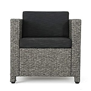 Christopher Knight Home Puerta Outdoor Wicker Club Chair with Water Resistant Cushions, Mixed Black / Dark Grey