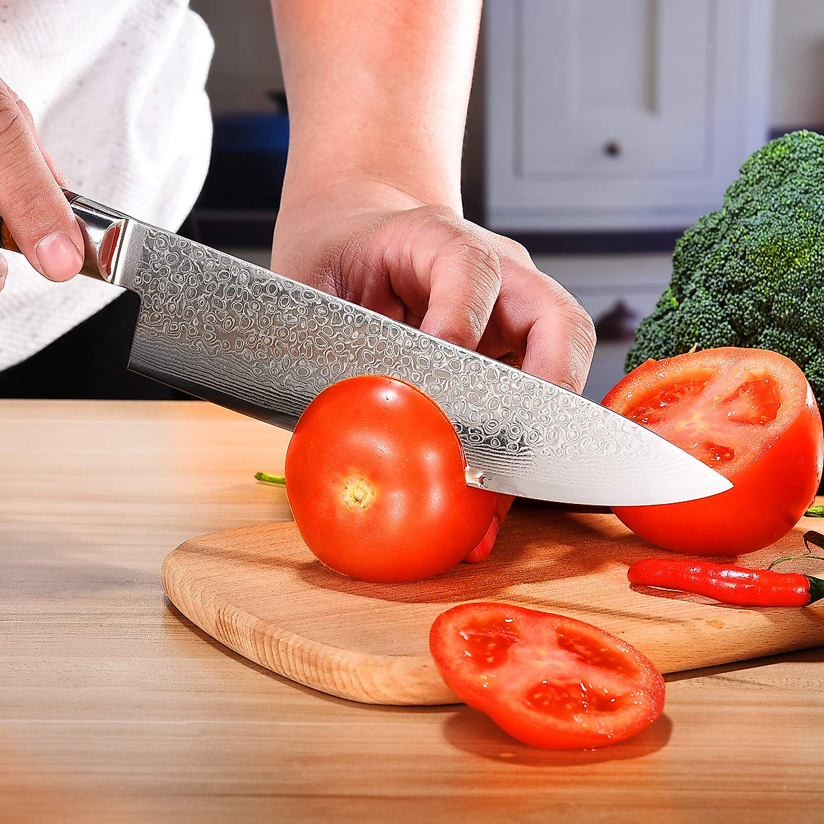 YAIBA Chef Knife 8 Inch Damascus Japanese Knife VG10 Stainless Steel, Razor Sharp Kitchen Cooking Knife with Ergonomic Handle- Sheath & Gift Box, Superb Edge Retention, Stain & Corrosion Resistant