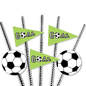 Big Dot of Happiness Goaaal - Soccer Paper Straw Decor - Baby Shower or Birthday Party Striped Decorative Straws - Set of 24