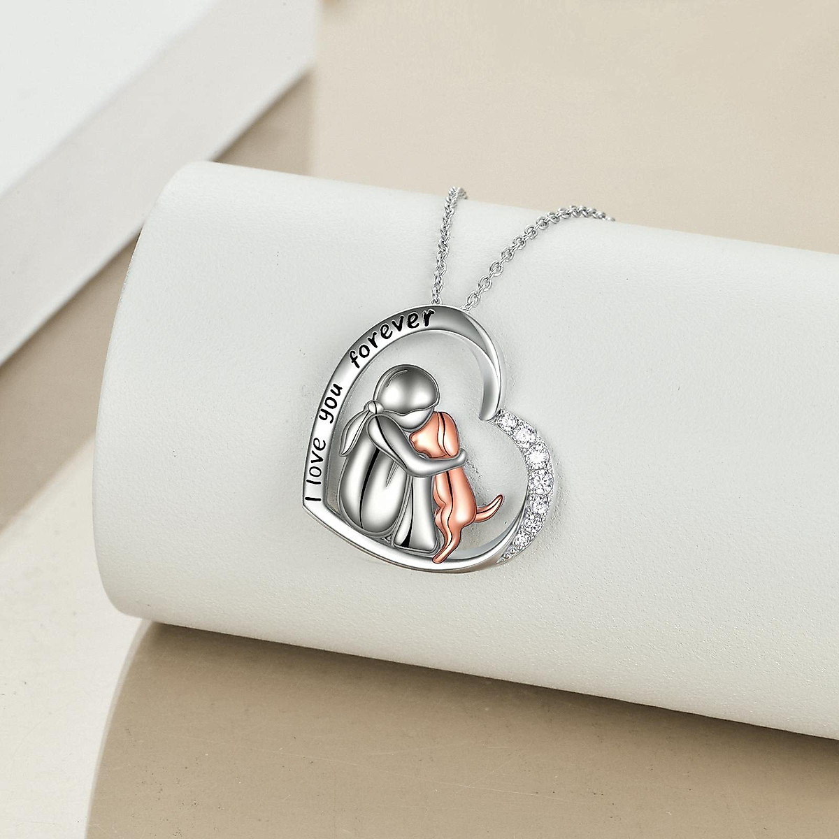 YFN Sterling Silver Keepsake Dog Pendant Necklace I Love You Forever Dog Lover Memorial Gifts for Women (Rose- I Love You Forever)