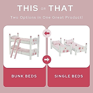 Emily Rose Doll Bunk Bed, 18 Inch Doll Furniture Mini Baby Doll Stackable Bed, Wooden Doll Accessories Bunkbed Furniture Set, 18" Doll Bedding Toy Playsets - Compatible with 18" American Girl Dolls