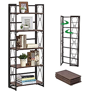 VECELO 5 Tier Bookshelf, Industrial Tall Bookcase with Metal Frames,Modern Standing Storage Rack Shelf Organizer for Home and Office,Dark Brown 24 x 12 x 62 inches