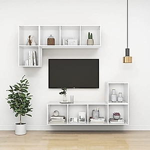 Queen.Y Floating Shelves Set of 4, Wall Mounted Cube Shelves with Cabinet, Wall Hanging Storage Shelves, Home Decor Furniture, White