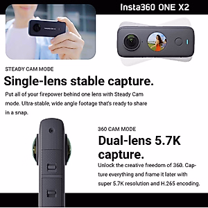 Insta360 ONE X2 360 Camera with Touchscreen - 5.7K30 360 Video, Front Steady Cam Mode, 18MP 360 Photo + InstaPano | Bundle Includes 128GB Memory Card (2 Items)