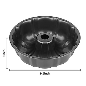 Novery 9.5" Non-stick Cake Pan, Heavy Duty Carbon Steel Fluted Tube Round Baking Pan,Buntz Pound Cake Pan Mold,Tube Bakeware,Baking Mold for Jello,Gelatin,Chocoflan,Flan