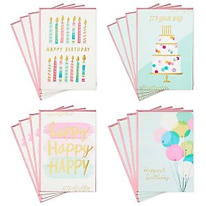 Hallmark Birthday Cards Assortment, 16 Cards with Envelopes (Cake, Candles, Balloons)