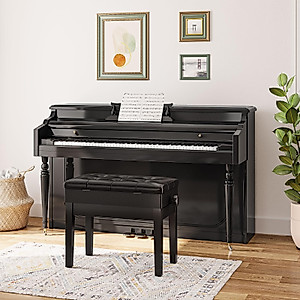 HOOBRO Adjustable Piano Bench with Padded Cushion and Storage Compartment for Music Sheet, Holds up to 300 lb, Music Bench, Piano Stool, Vanity Chair, 21.9 x 13.4 x 18.9 Inches, Black BB31QD01