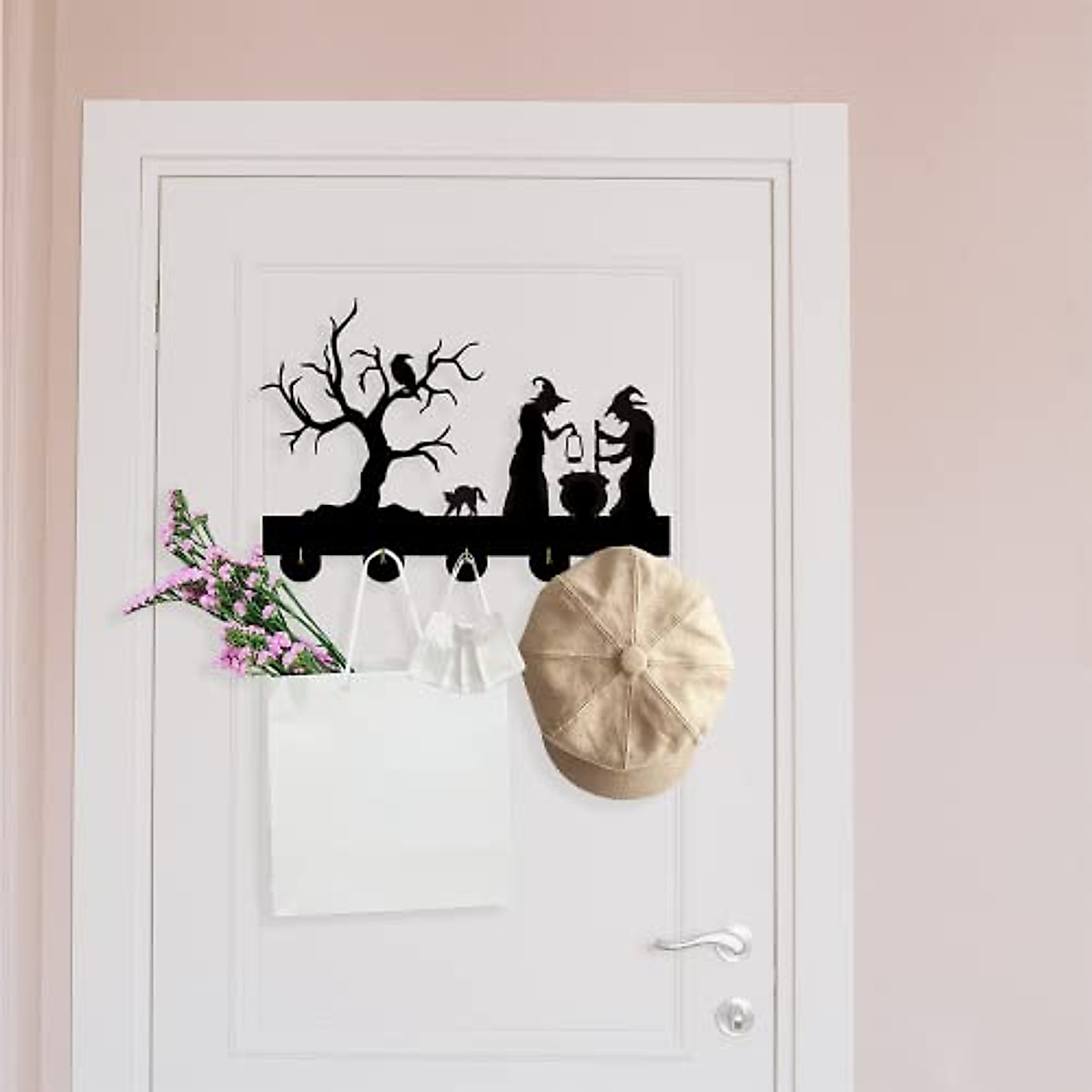 YSDESIGN Halloween Witch Wall Decor Hooks-Wooden Coats Bags Keys for Bedroom Kitchen Living Room-Unique Key Hooks Key Holder Gift for Friends