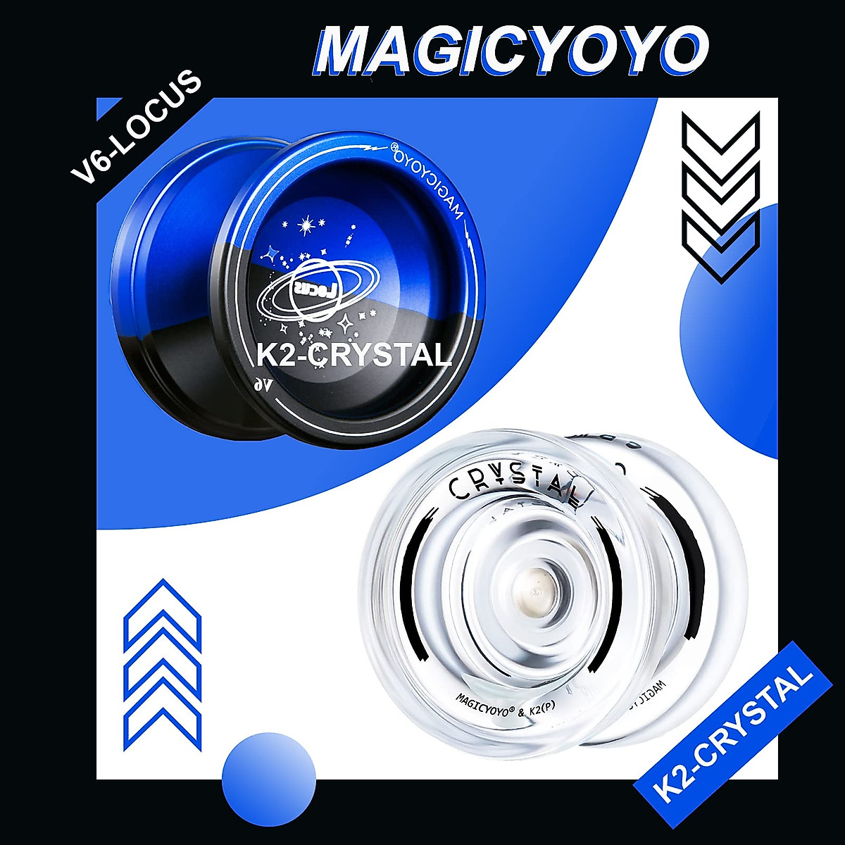 MAGICYOYO Pack of 2 Responsive Yoyos for Kids Beginners, K2 & V6 Dual Purpose Yoyos, Replacement Unresponsive Bearings Kit for Advanced Players + 12 Yoyo Strings +Storage Bag-2 Hole