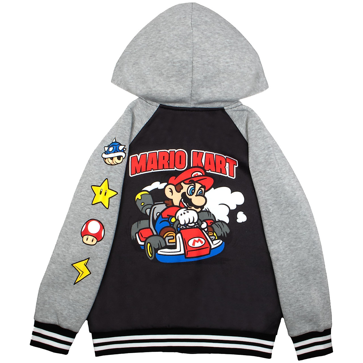Nintendo Super Mario Graphic Boys Hooded Fleece Varsity Jacket for Kids and Toddlers (Size 7, Grey)